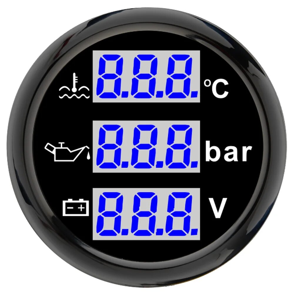 3 в 1 52 мм автомобильный манометр, датчик температуры воды + измеритель давления масла + вольтметр с цифровой сигнализацией 0 ~ 120 ℃ 0-10 бар-метр 12В 24В, BN Blue Gauge