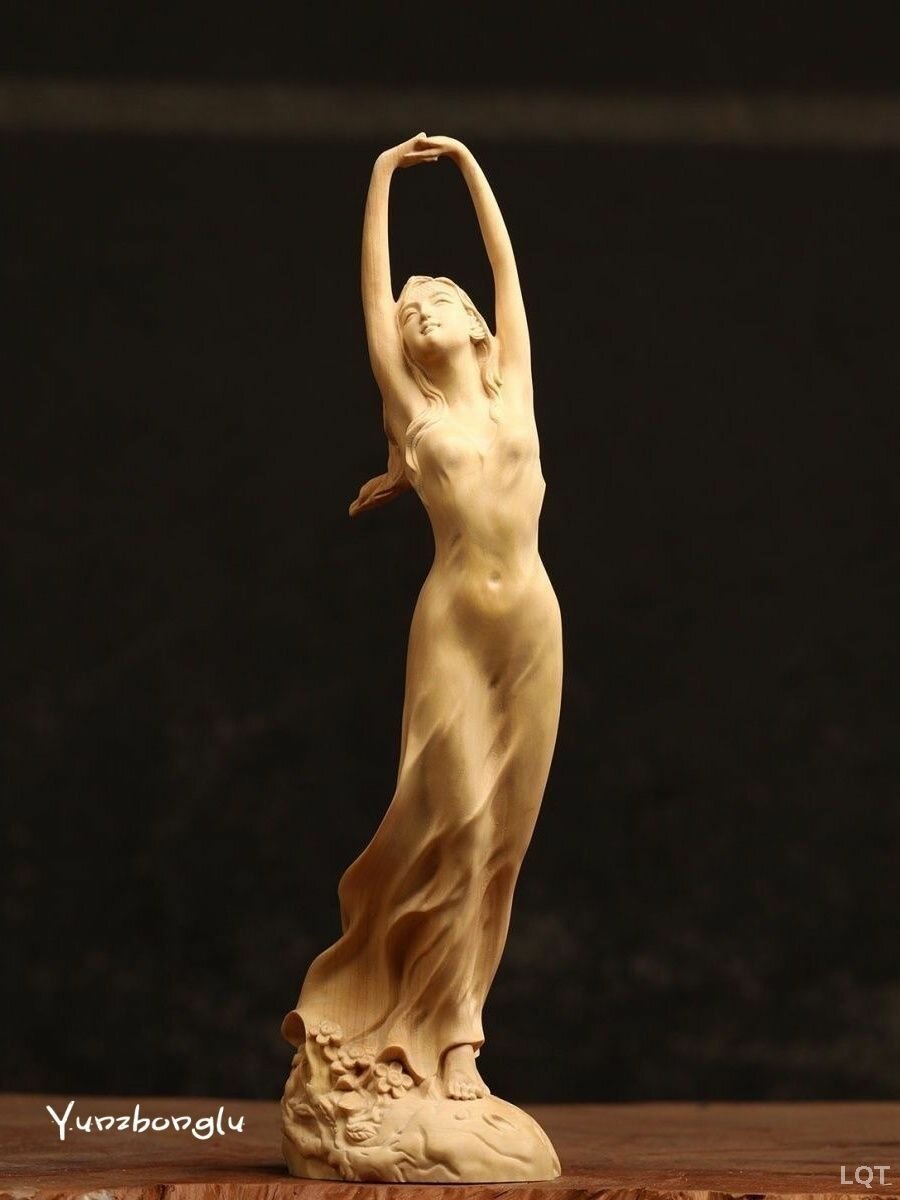 Yunzhonglu Статуя танцовщицы, Натуральная древесина, Самшит, Резьба по дереву, Элитный декоративный предмет