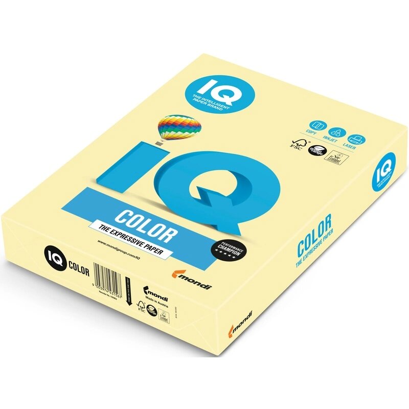 Бумага цветная IQ COLOR (А4,80г, YE23-желтый) пачка 500л.