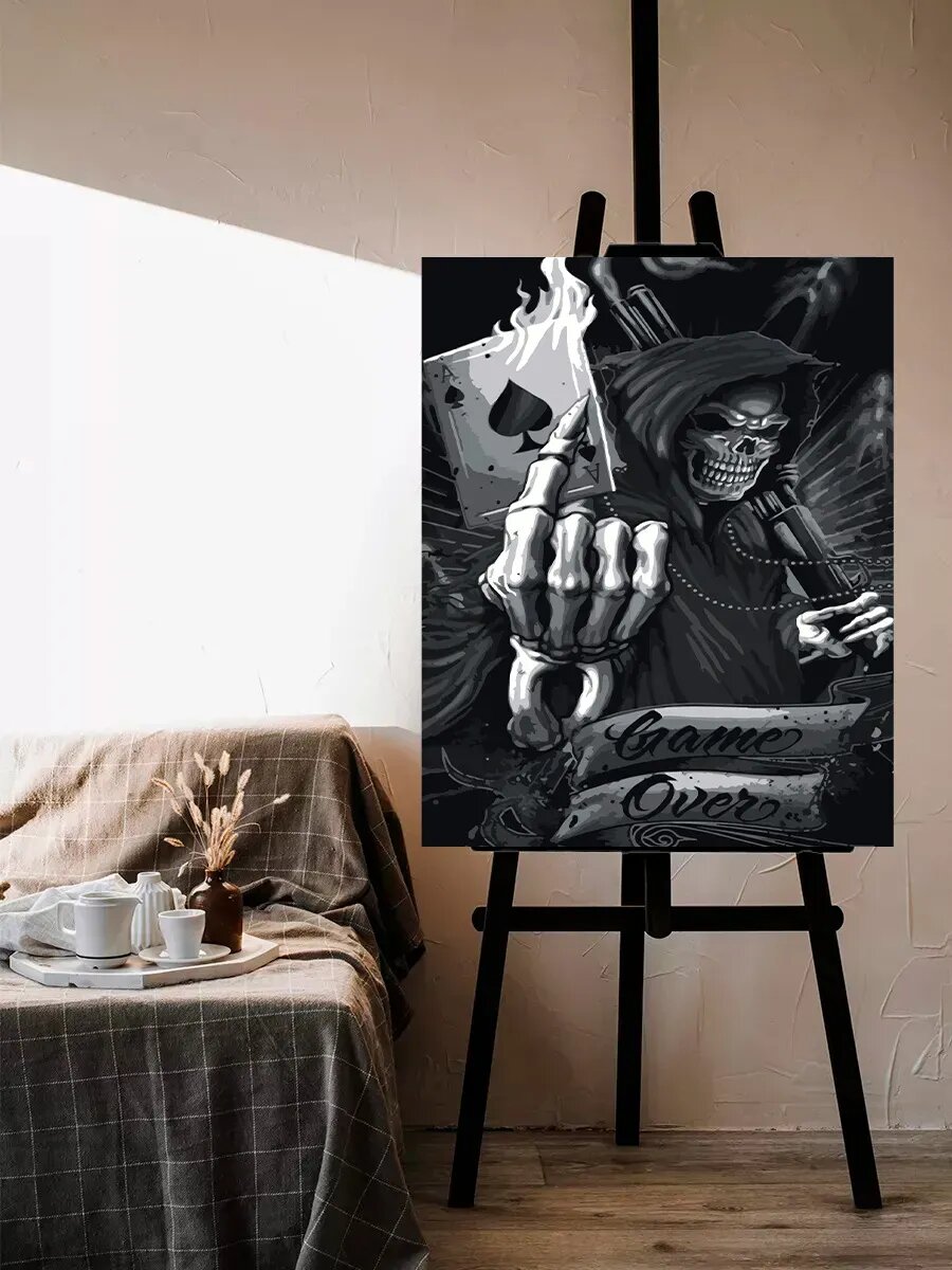 Картина по номерам Крутой Скелет с Оружием и Туз Пик