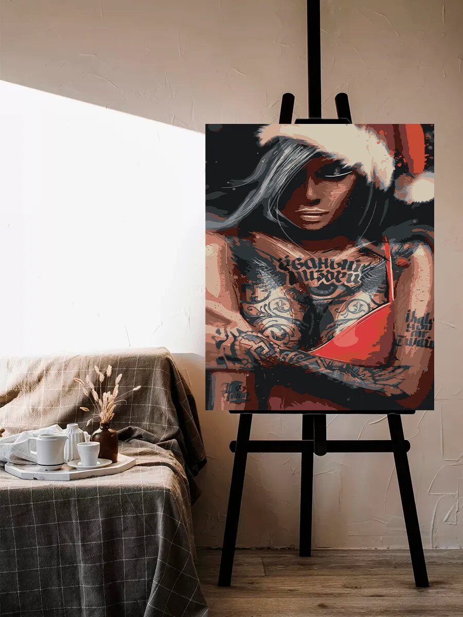 Картина по номерам Девушка в Красном Тату Наколки