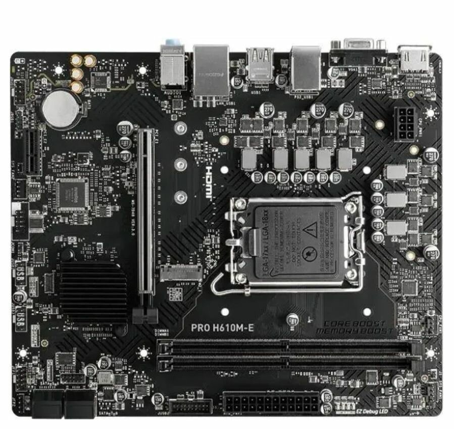 Материнская плата MSI PRO H610M-E (PRO H610M-E) - LGA 1700, Intel H610, 2хDDR5 -5600 МГц, 1х PCI-Eх1, 1х М.2, Micro-ATX