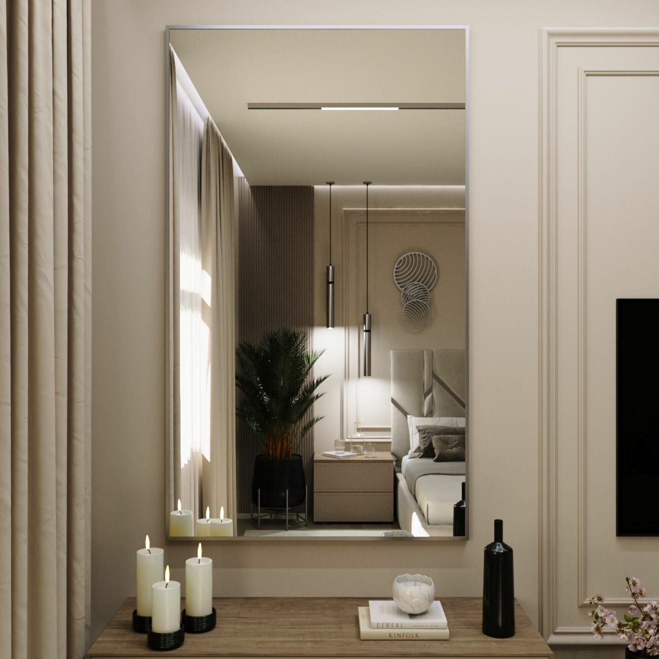 Зеркало настенное 150х90 см. BLX MIRROR интерьерное в алюминиевой раме, Серебро