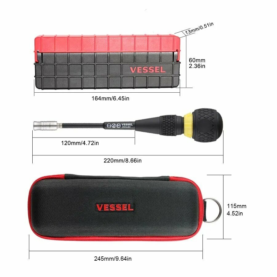 VESSEL JANPAN 1/4", 31 в 1 Набор отвертка с трещоткой, магнитный, с набором бит и сумкой для инструментов, Это подлинник, качество гарантировано, 2200MBH31+BAG