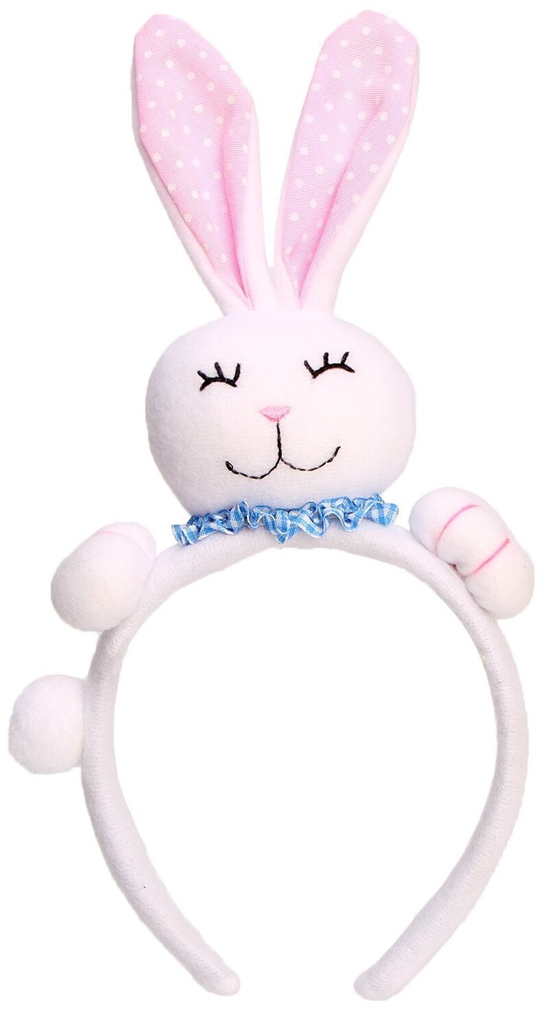 Ободок Страна Карнавалия "Заяц", пластик, полиэстер, универсальный размер, белый, розовый