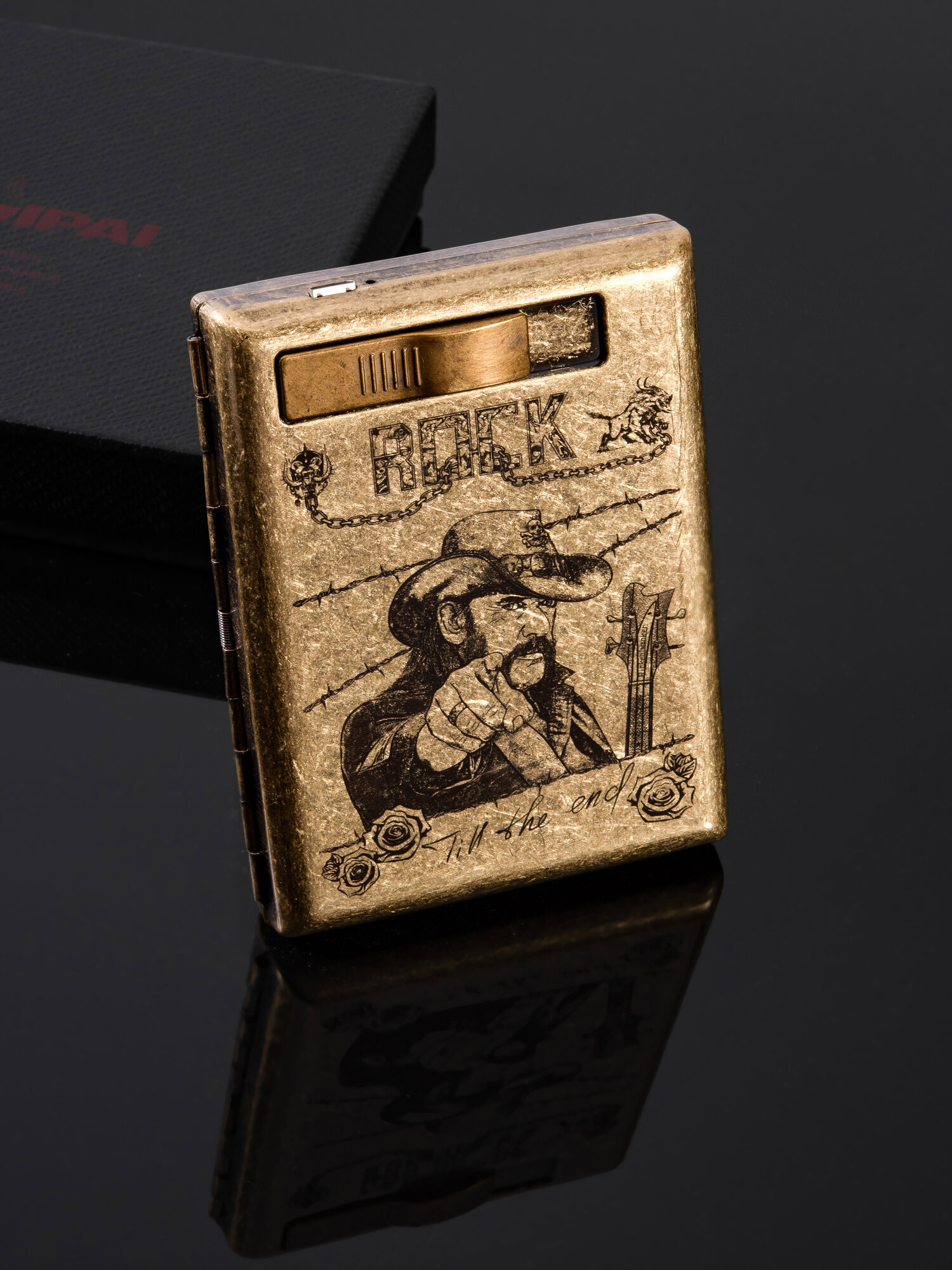 Зажигалка винтажная электронная USB с портсигаром на 20 (пустой), Лемми