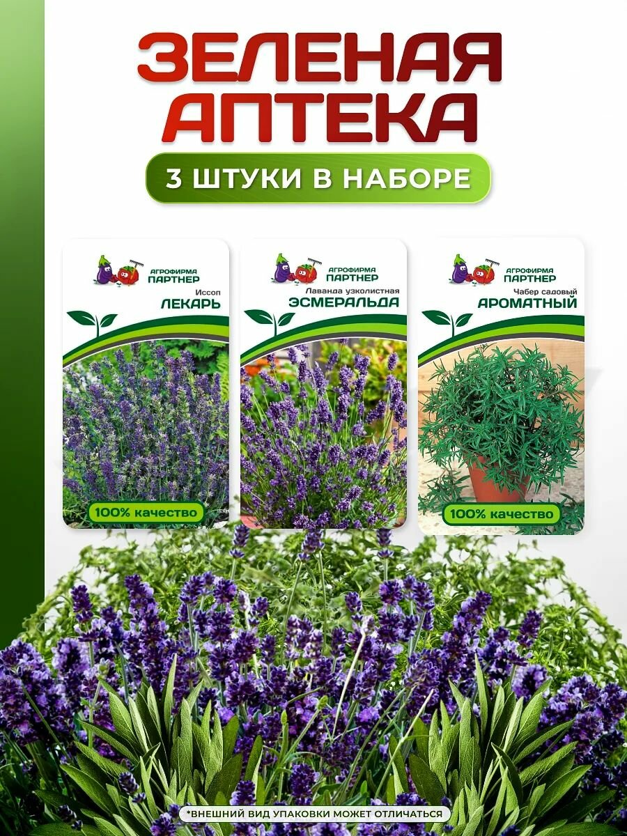 Семена набор: Зеленая аптека - лаванда, чабрец, иссоп, шалфей