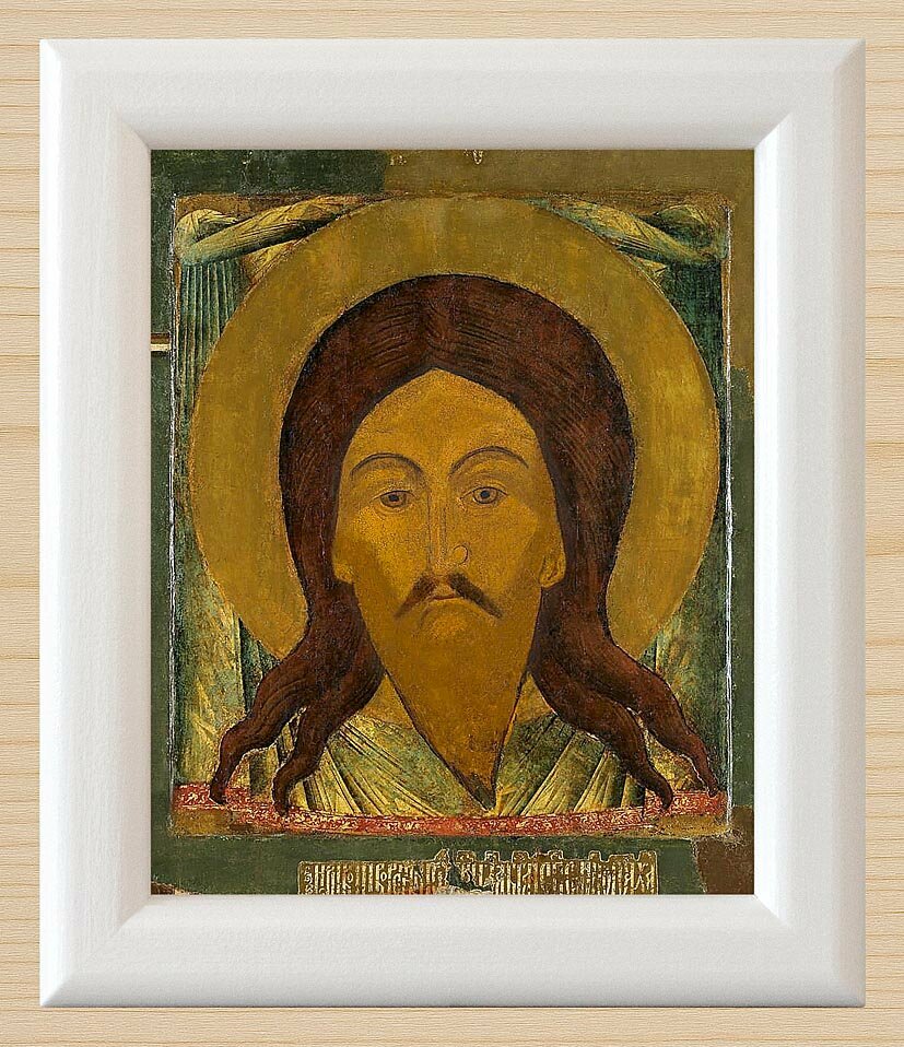 Спас Нерукотворный, Ярославль, XVI-XVII в, икона в белой деревянной рамке 12,5*14,5 см