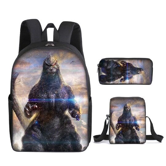 Новый трансграничный рюкзак Godzilla, сумка для ручек, сумка через плечо, комплект из трех предметов, модный рюкзак большой вместимости.