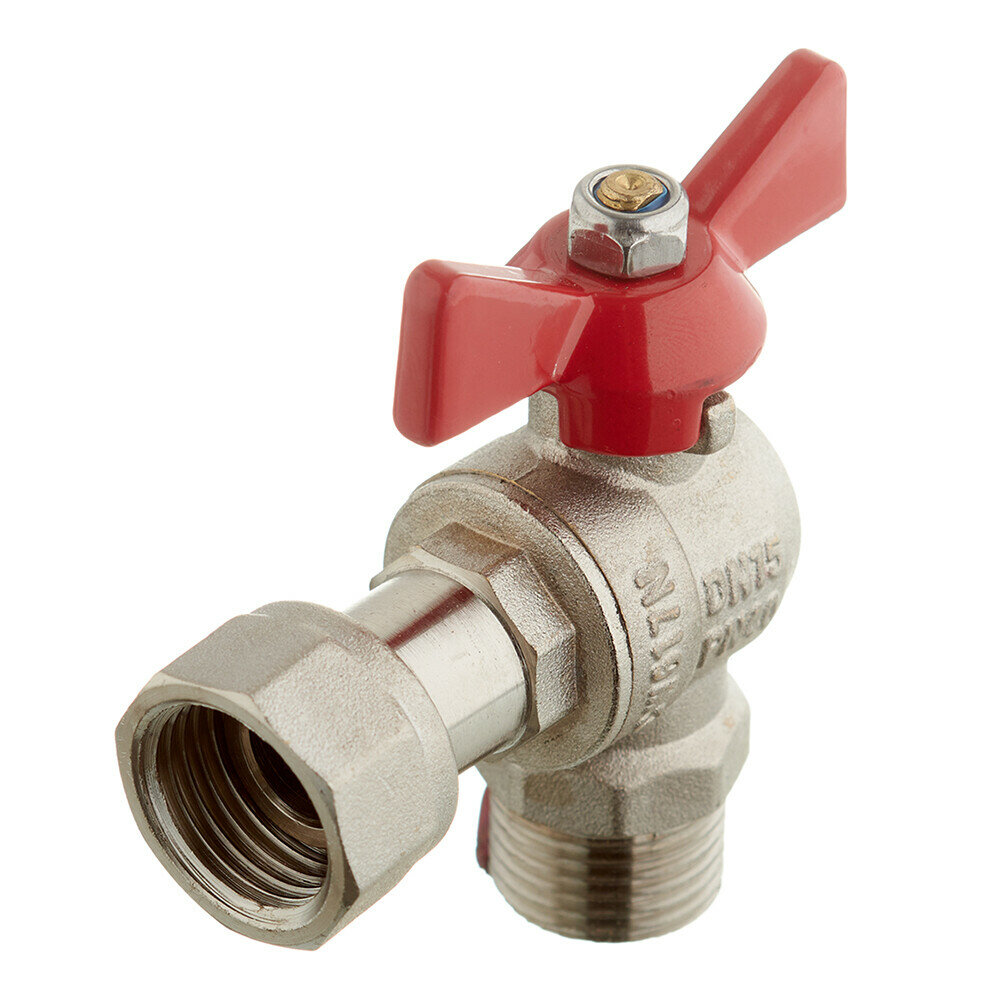 Кран шаровой латунный Valtec Base 1/2 ВРг х 1/2 НРш бабочка с накидной гайкой угловой VT.267. N.0404