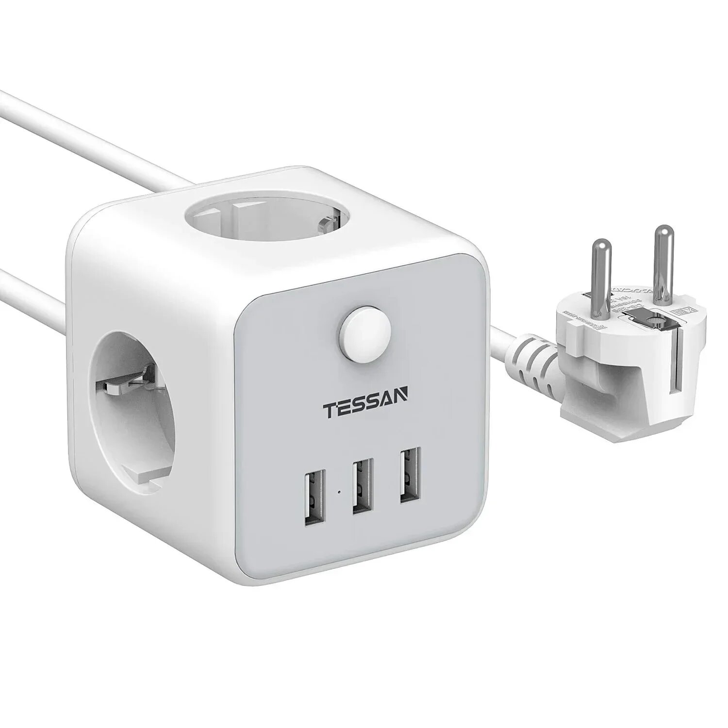 TESSAN Удлинитель серый с 3 USB