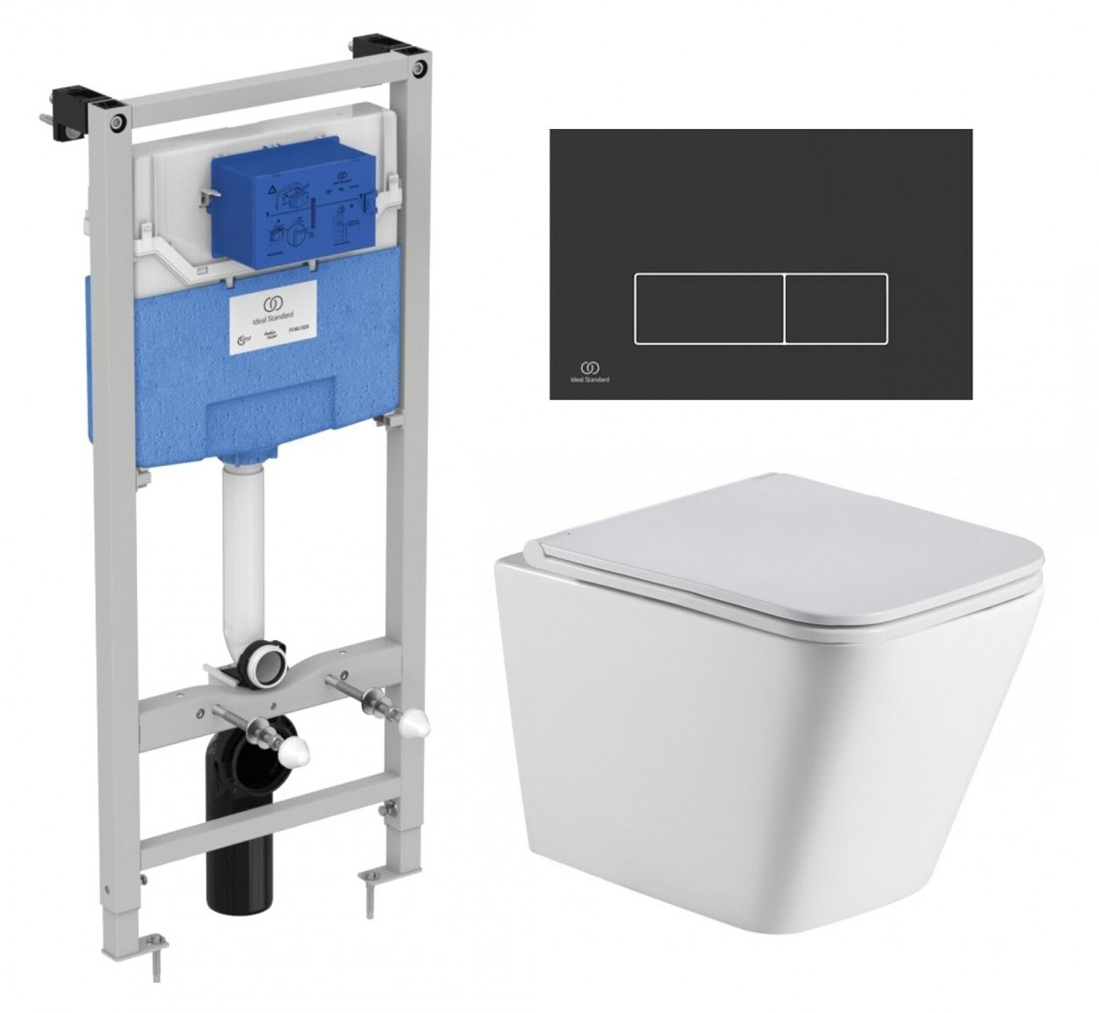 Комплект 3 в 1 инсталляция Ideal Standard + Подвесной унитаз WeltWasser Gelbach 043 GL-WT + кнопка черная