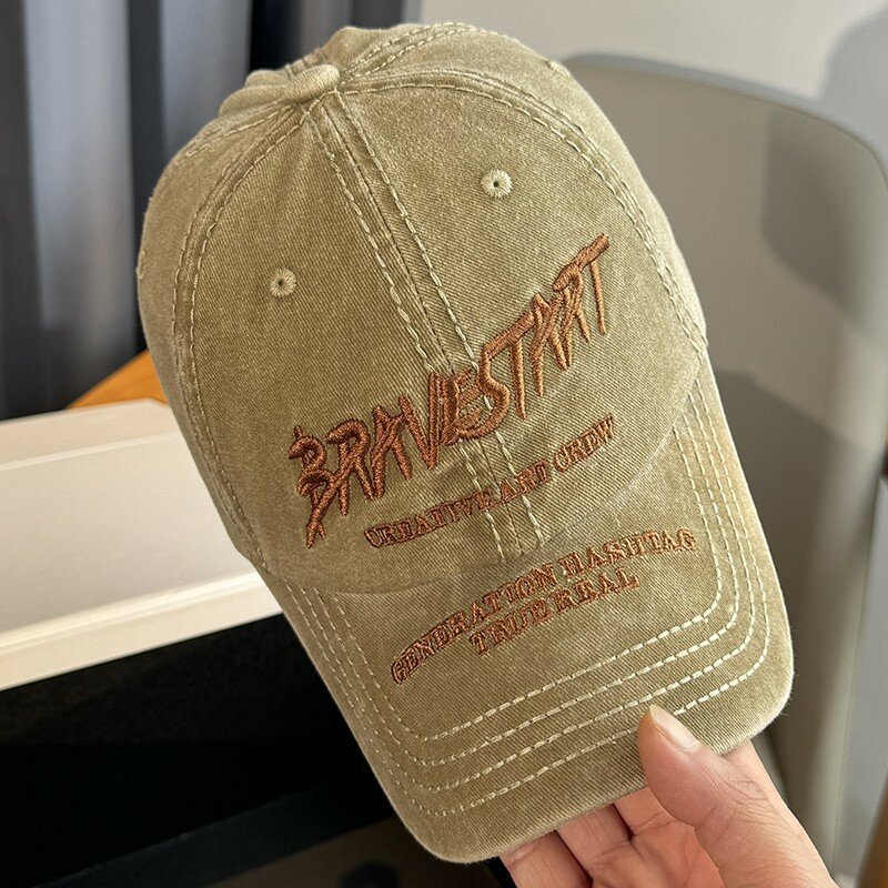 Новая американская высококачественная универсальная маленькая бейсболка в стиле ретро с мытым лицом, фуражка с мягким верхом цвета хаки и вышитыми буквами.