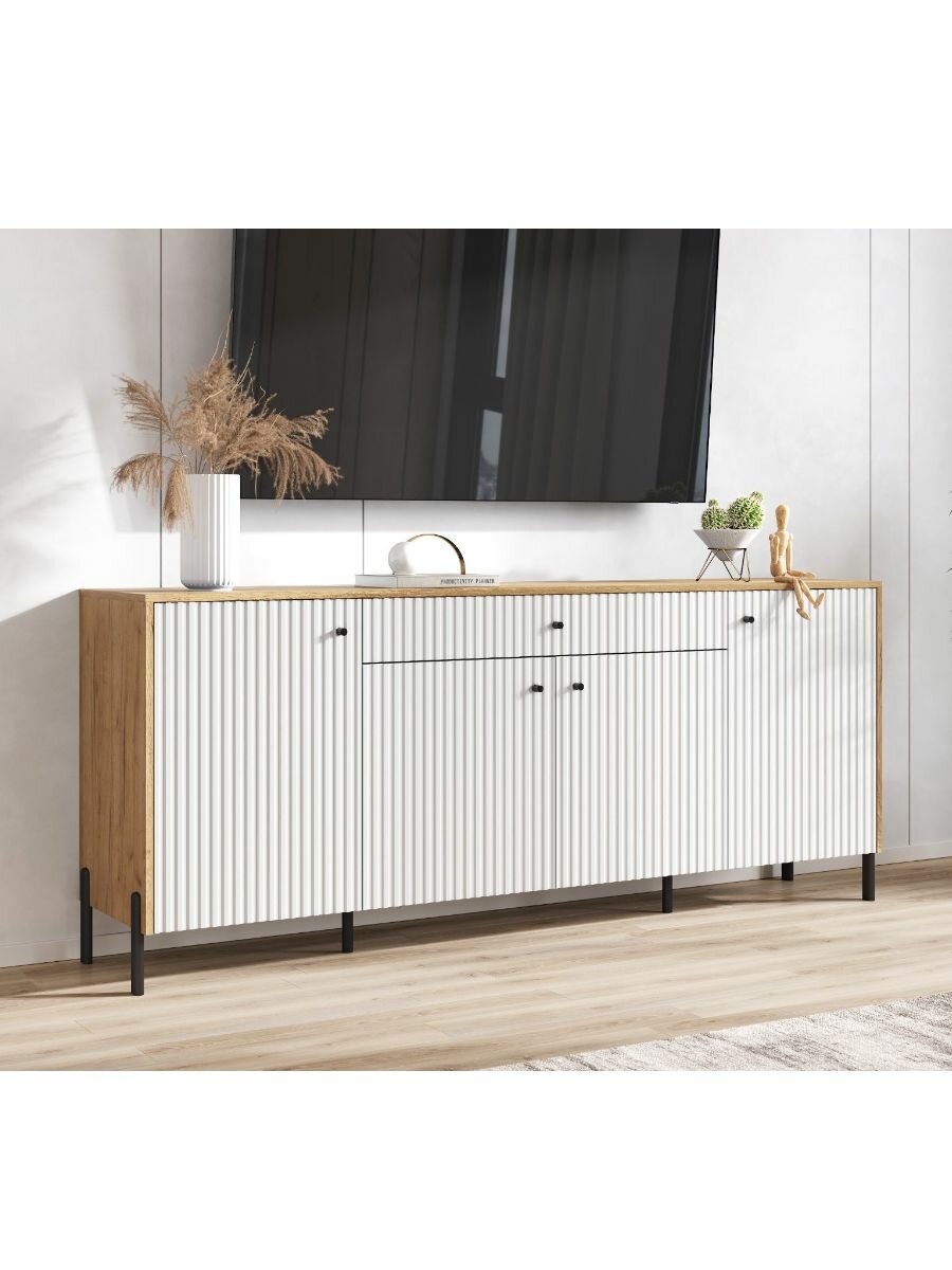 Комод Оливия (металл) МДФ/ЛДСП 2000х830х426, Дуб крафт/Браш Вайт, для дома, для дачи, МИФ