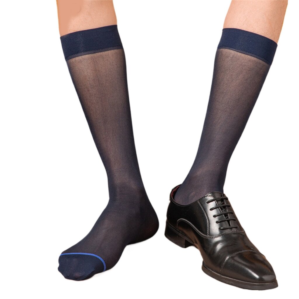 Элегантные мужские носки для деловых костюмов до середины икры в синюю полоску для офисной одежды