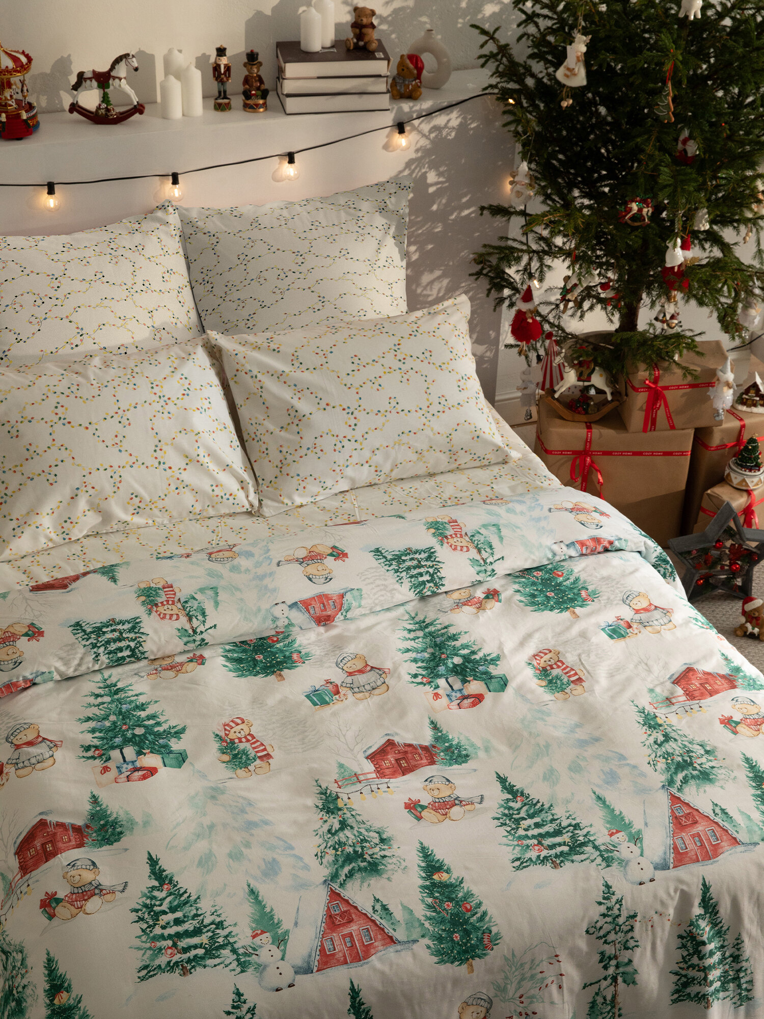 КПБ евро поплин "Cozy Home" Зимняя повесть/Winter tale (50х70) рис. 43113-1/43111-2 Сладкие медвежата/Orsetti dolci