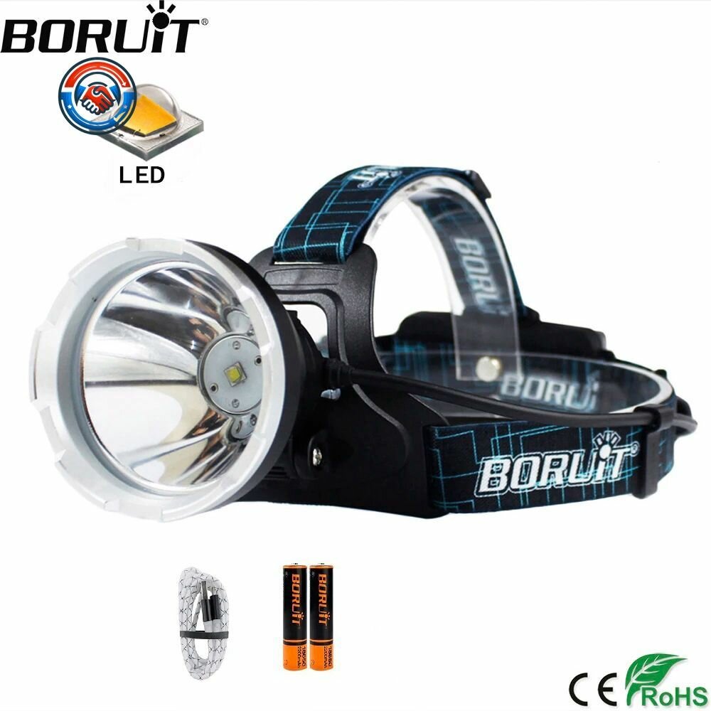 Суперяркий наголовный LED фонарь-прожектор BORUiT B10, 3000 люмен, 4 режима, поворот 90 , водозащита IPX4, SOS-сигнал, для кемпинга, рыбалки, ремонта и экстренных ситуаций