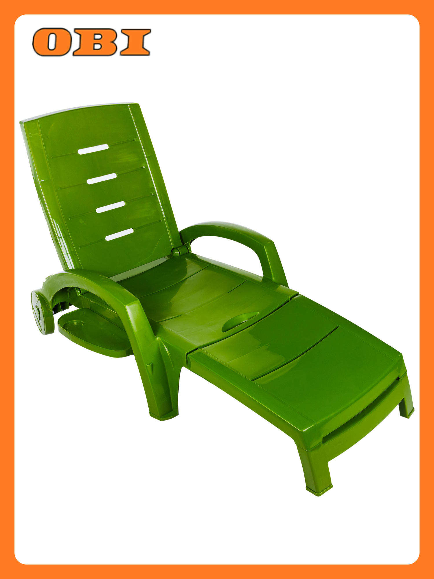 Шезлонг на колесах складной пластик зеленый, 1860x765x890 мм