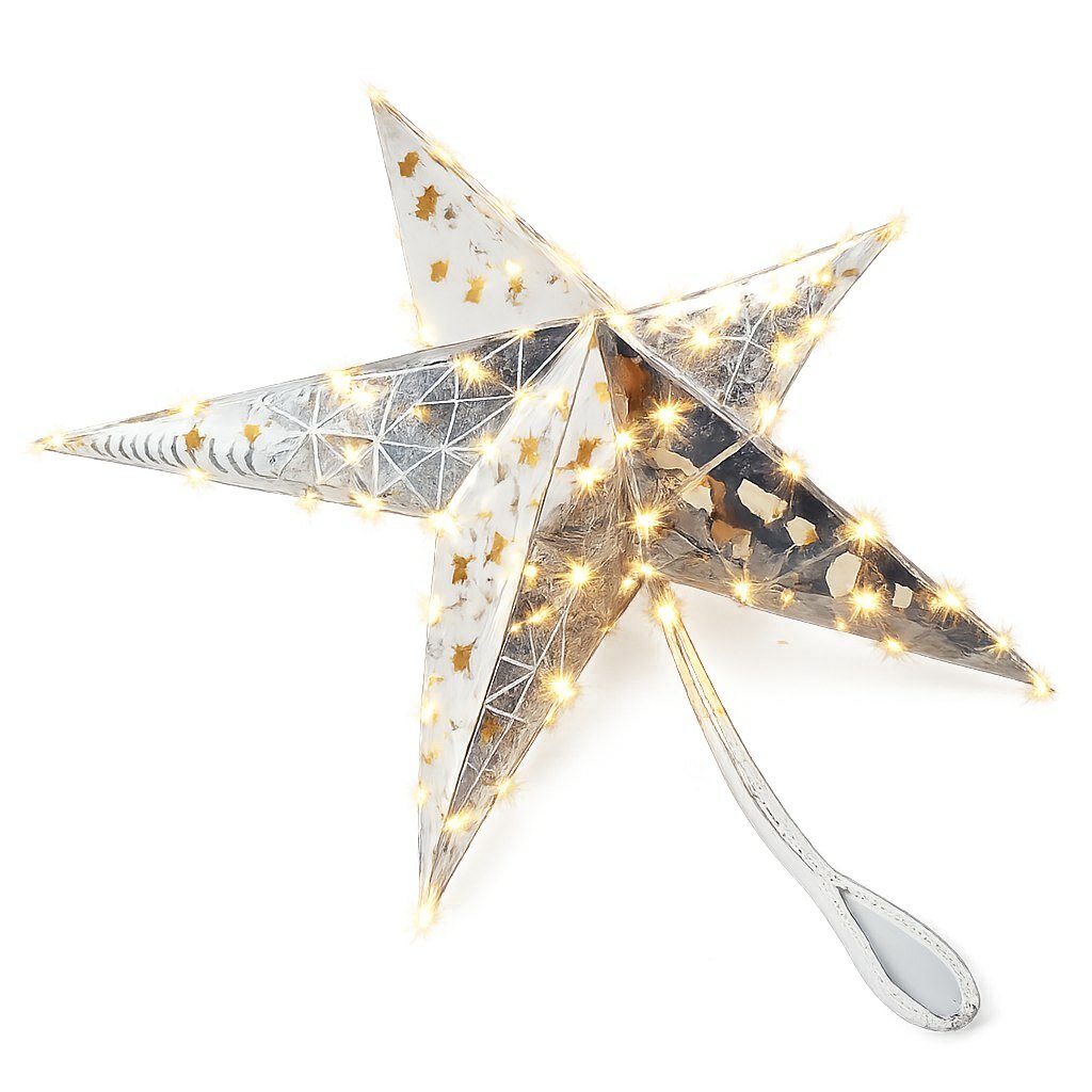 Звезда картонная сборная голограмма серебристая 30 см с подсветкой