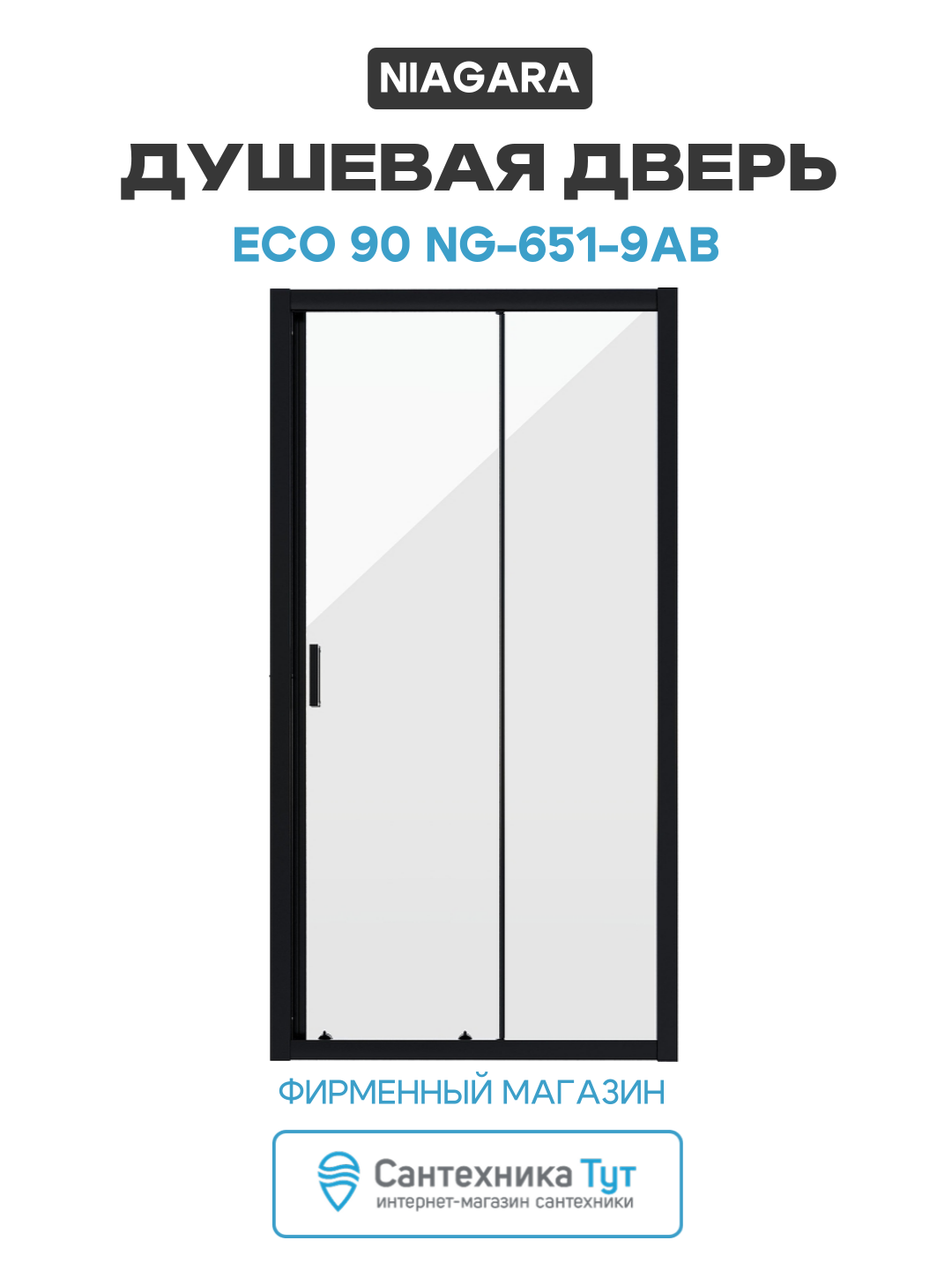Душевая дверь Niagara Eco 90 NG-651-9AB профиль цвет Черный матовый стекло прозрачное