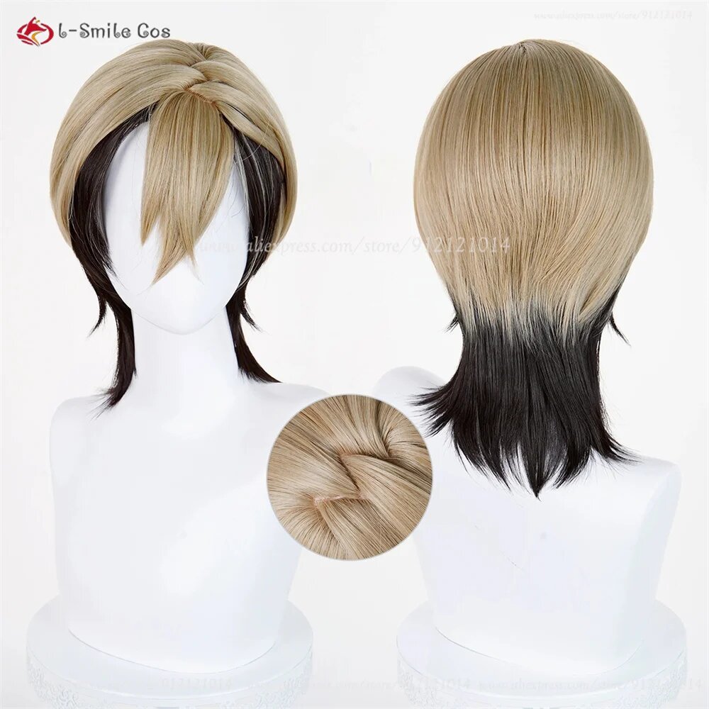 Косплей парик 42 см, льняной-черный, Side Part Wig