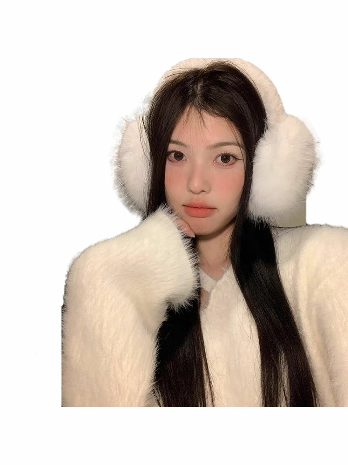 Наушники меховые, Зимние складные плюшевые наушники_белый