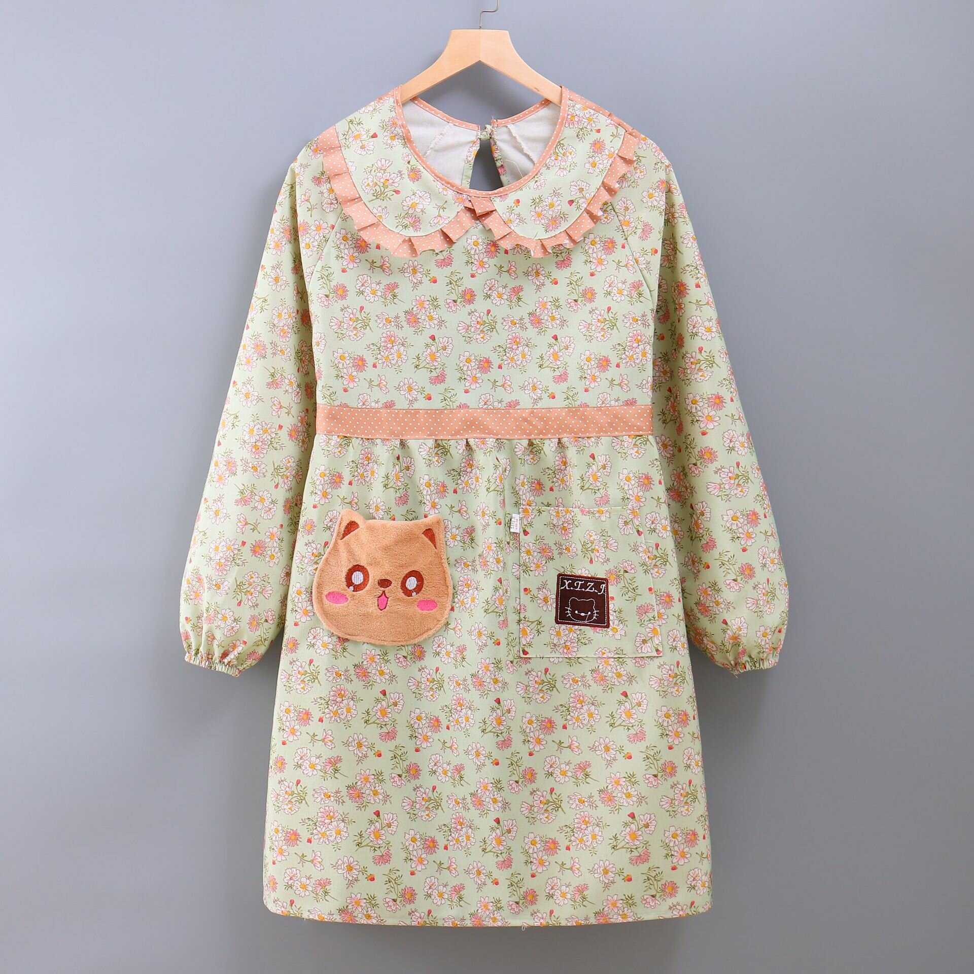 Модный цветочный хлопковый халат для дома, устойчивый к пятнам, женский длинный рукав, фартук, носимый на спине, сладкий стильный рабочий халат