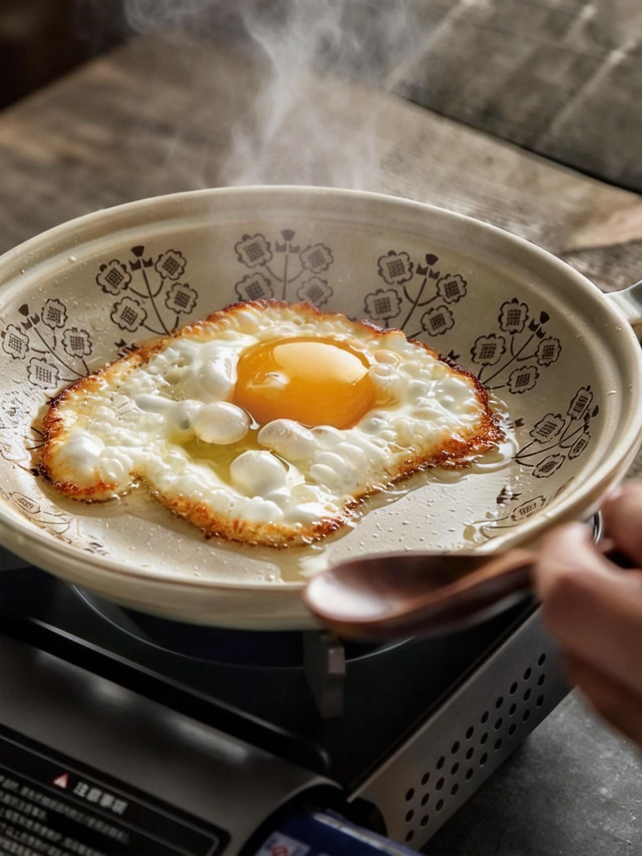 Сковорода "Японская керамика", с декором цветов, бежевая, керамическая, для завтрака, 20 см