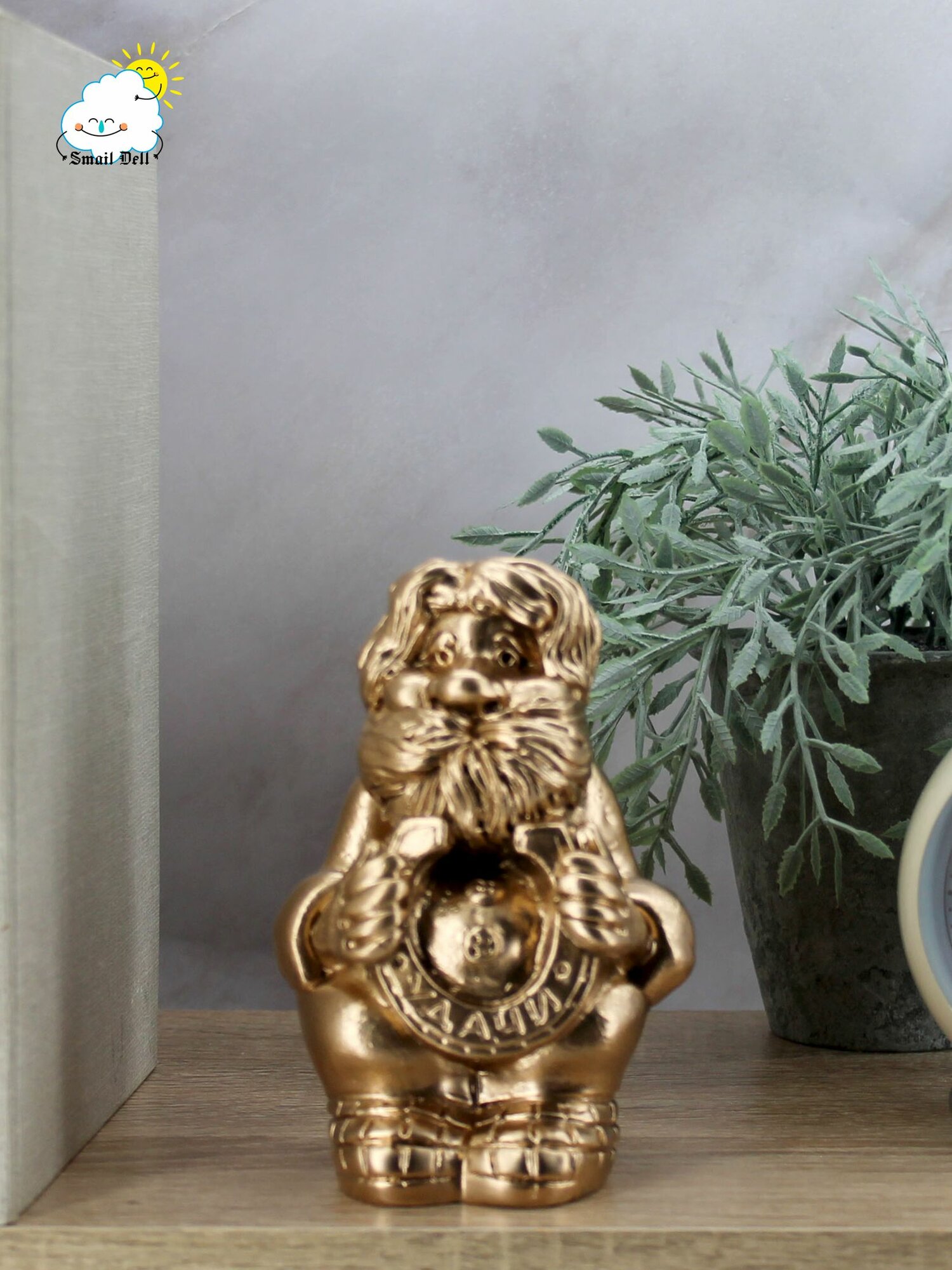 Интерьерная статуэтка "Домовой с подковой на удачу" , 11см, гипс, цвет бронза