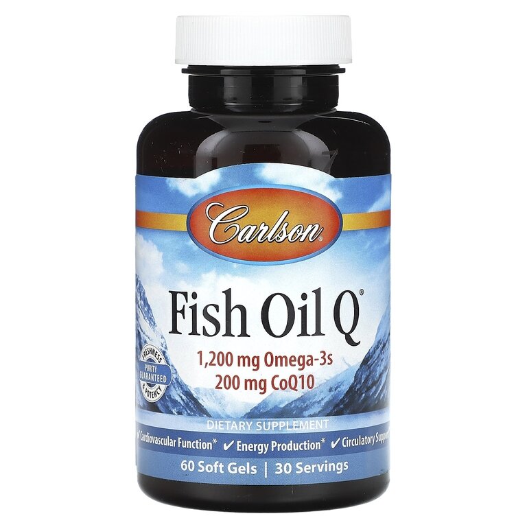 Carlson, Fish Oil Q 1200 mg Omega-3s, Рыбий жир с коэнзим Q10, 60 мягких таблеток