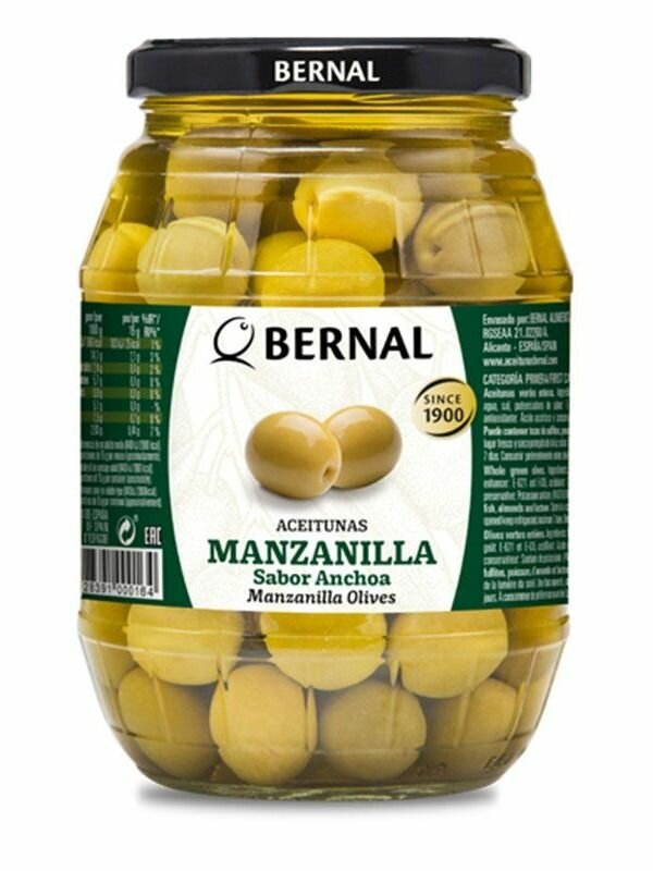 Оливки мансанилья (MANZANILLA), 950г, с косточками, стеклянная банка
