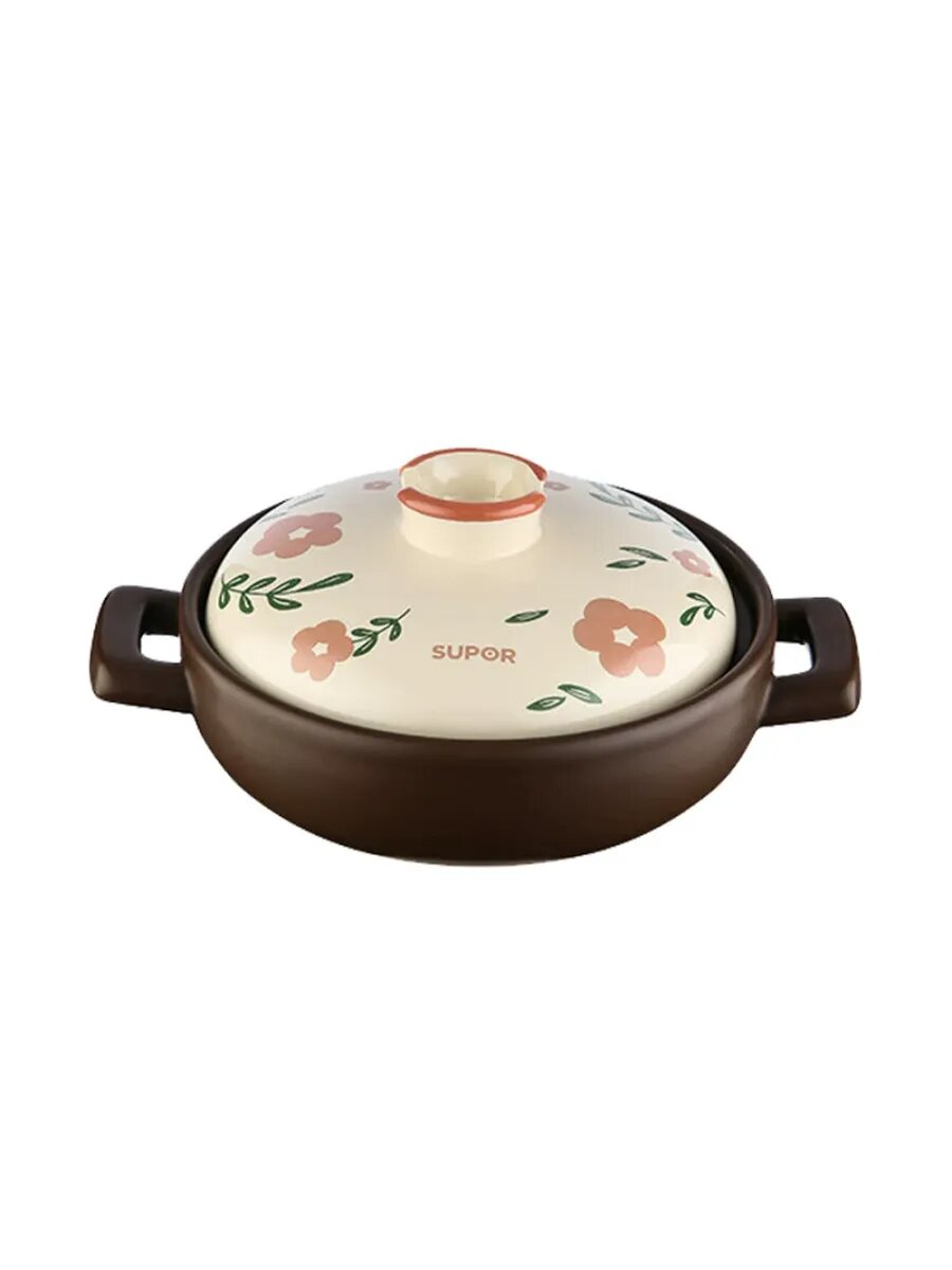 Керамическая глиняная кастрюля TB20A3-2л, с крышкой