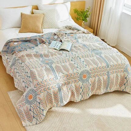 Плед Muslin blanket хлопковый двусторонний 200 см х 150 см бежевый