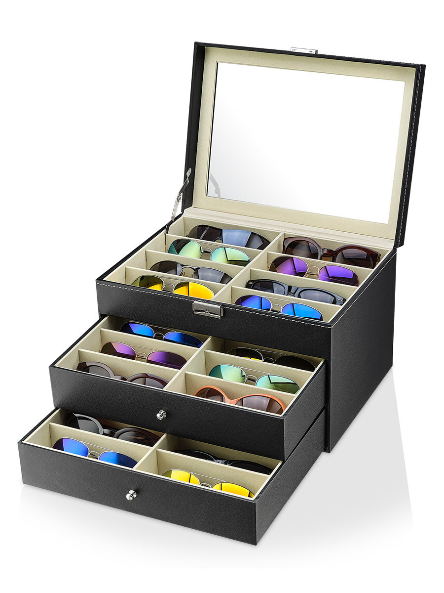 Шкатулка для очков / Коробка для хранения дома / Шкатулка для часов / Футляр для украшений и мелочей Glasser-24-black