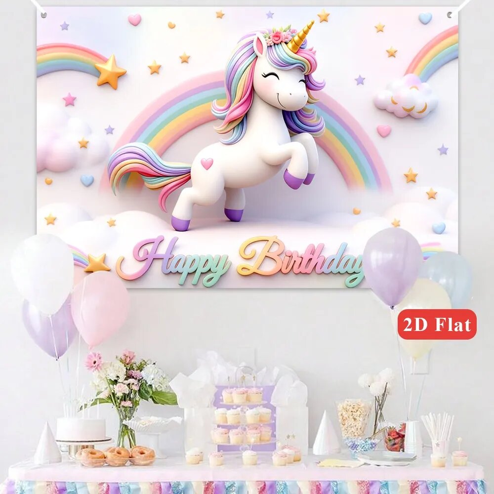 Фон для дня рождения с единорогом 150 x 100 см