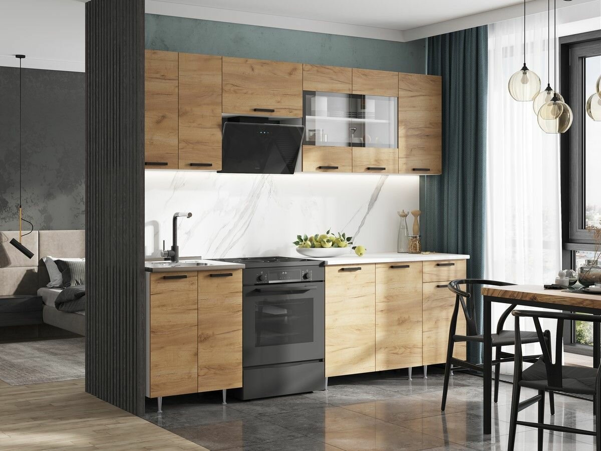 ЛДСП Кухня Рио NEW 2,4м Дуб Крафт, Белый, Столешница Антарес