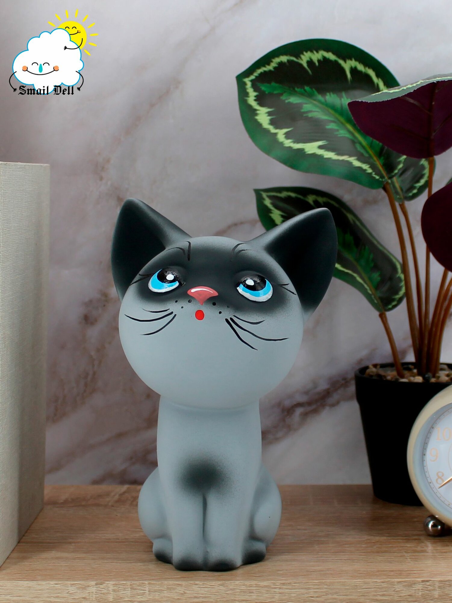 Статуэтка копилка Кот Лёлик , 19 см, керамика , цвет серый