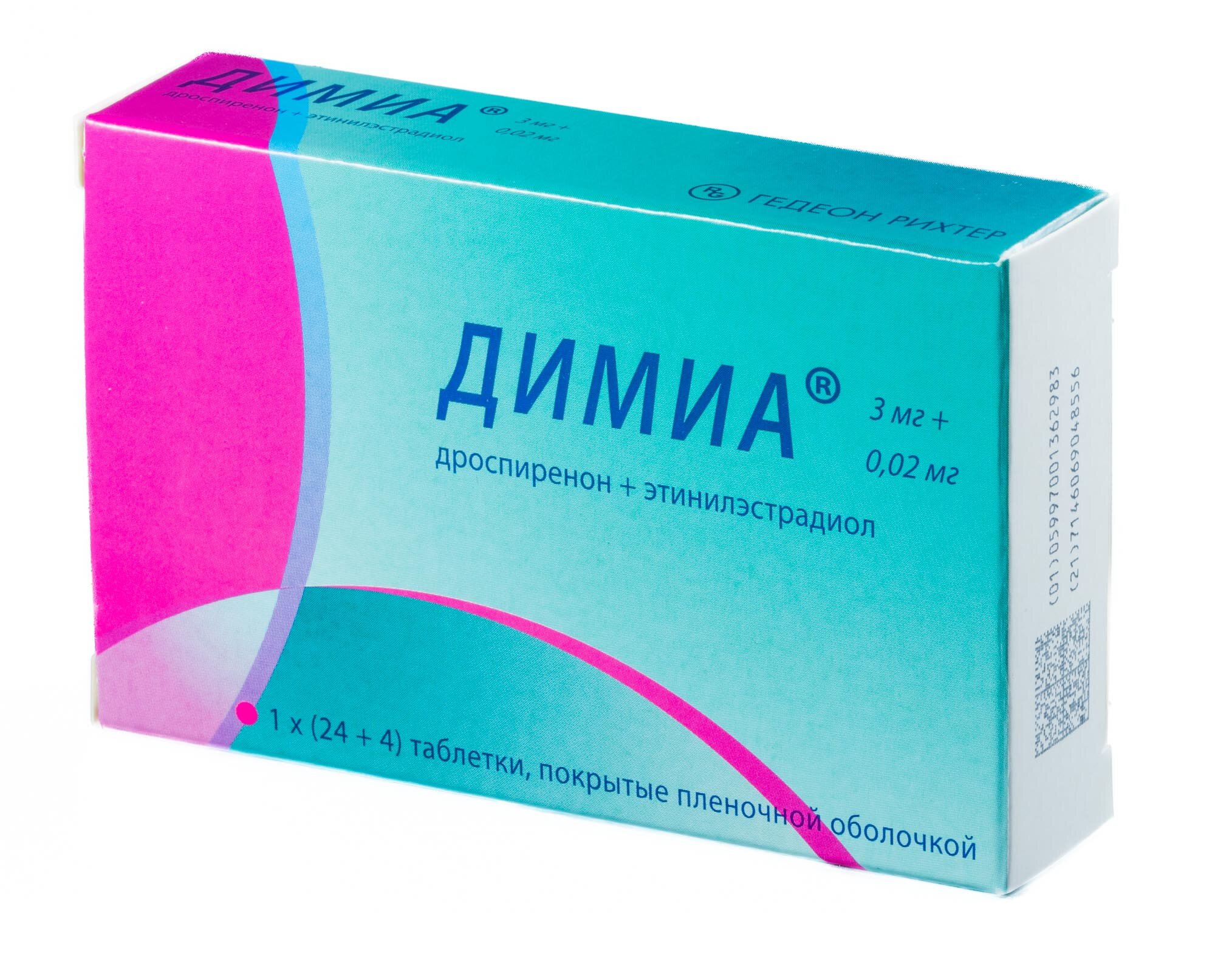 Димиа, таблетки в пленочной оболочке 3 мг+0.02 мг, 28 шт.