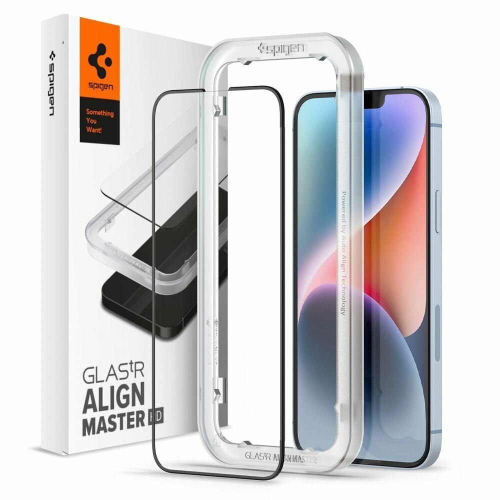 Защитное стекло Spigen на Apple iPhone 14/13 Pro/13 (AGL03725) Align Master HD Full Cover 1 шт / Спиген стекло для Айфон 14, прочное, олеофобное покрытие, черное