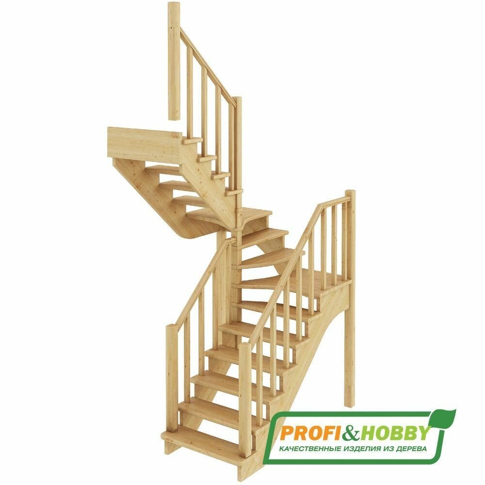 Деревянная лестница на второй этаж из массива сосны К-034м "Левая"