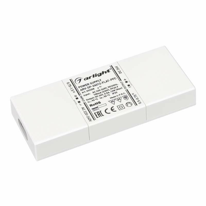 Блок питания (AC-DC) 24V 12W 033258 ARV-SP-24012-FLAT-PFC IP20 пластик