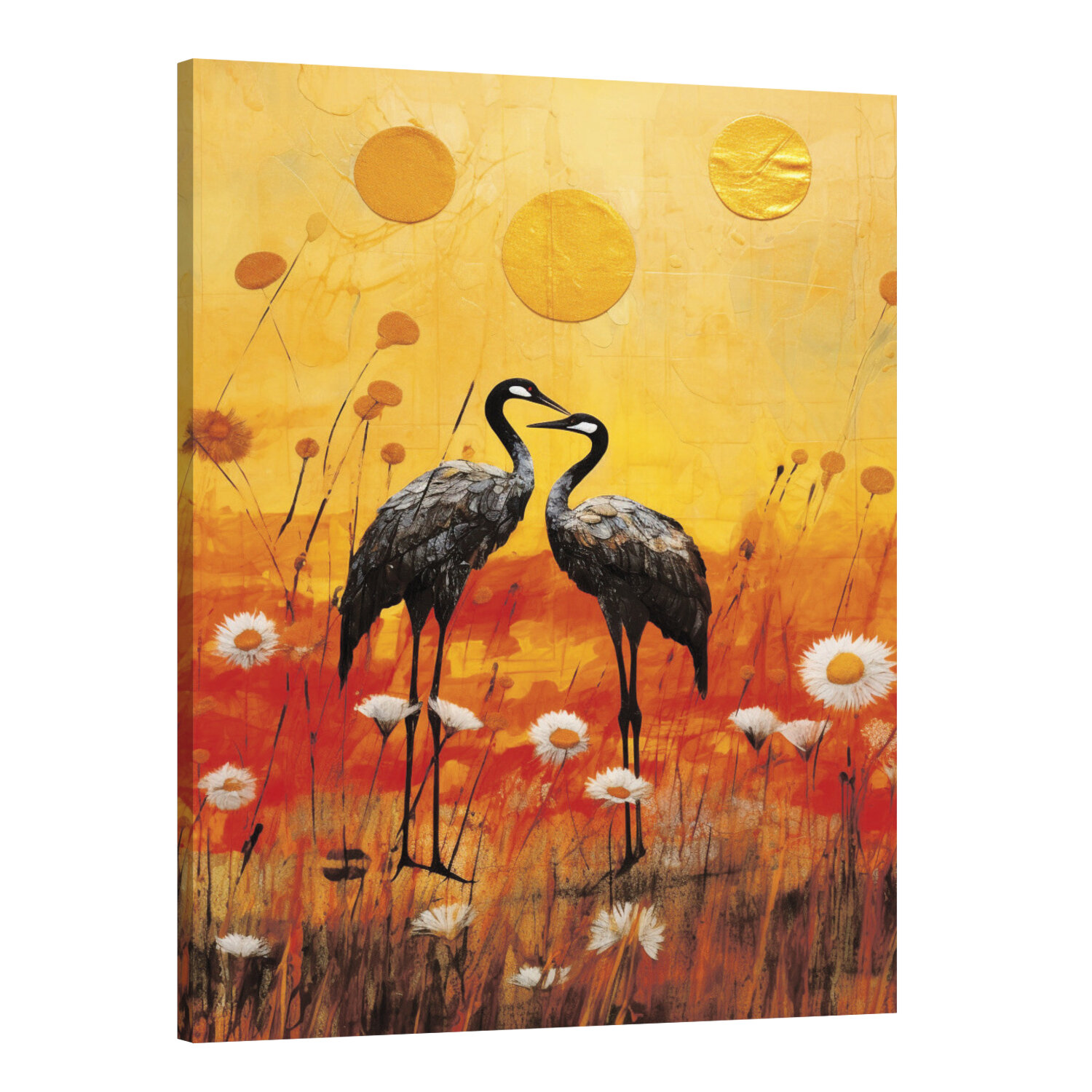 Интерьерная картина 50х70 "Пейзаж с полями и летящими журавлями"