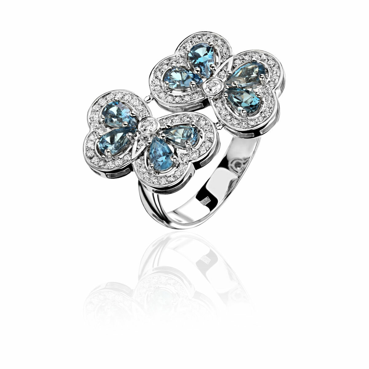 Кольцо, белое золото, 585 проба, бриллиант, аквамарин
