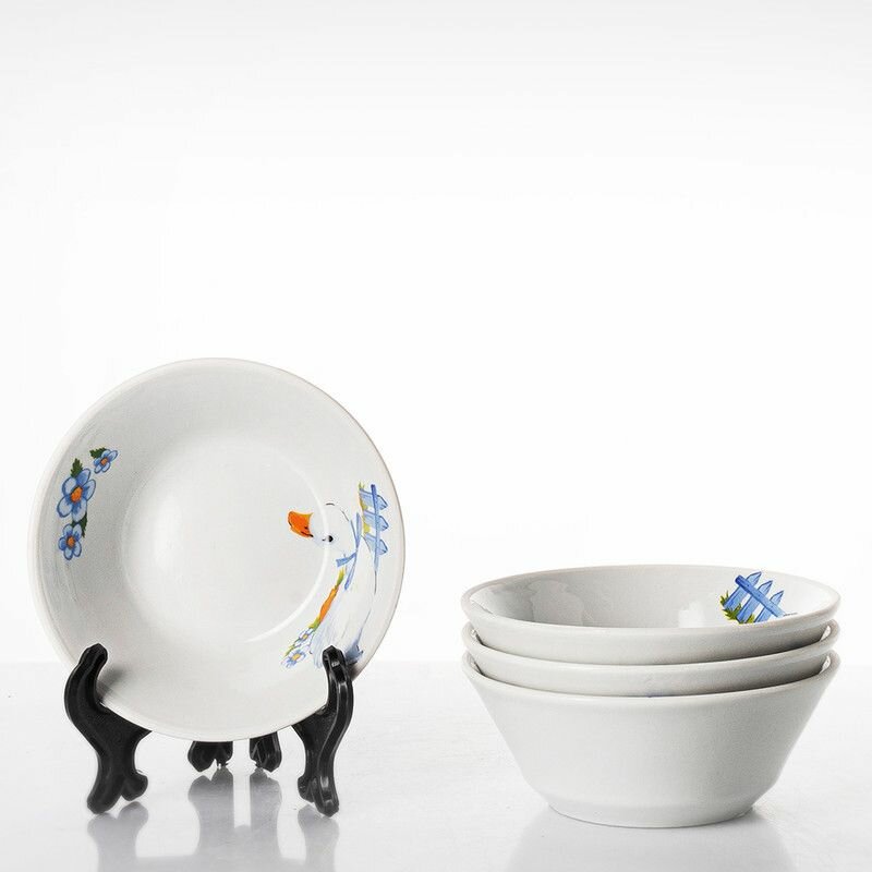 Набор фарфоровых салатников Добруш "Гусята", белые, 200 мл, 4 шт.