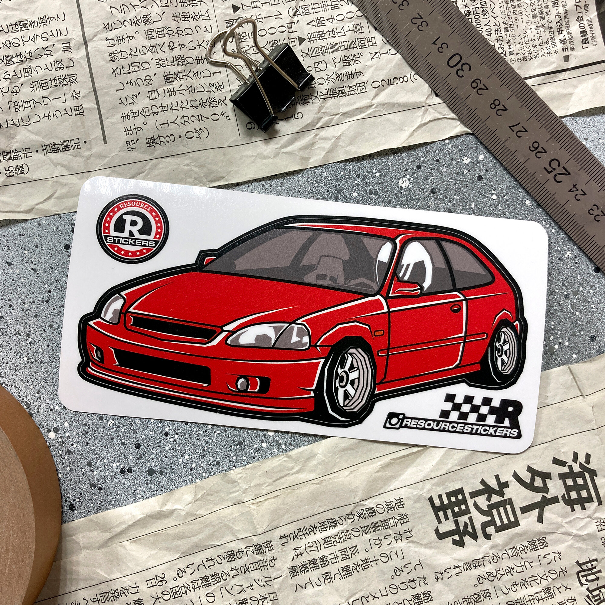 Наклейка на авто Honda Civic 6 красный 14.5х7 см. / Resource Stickers