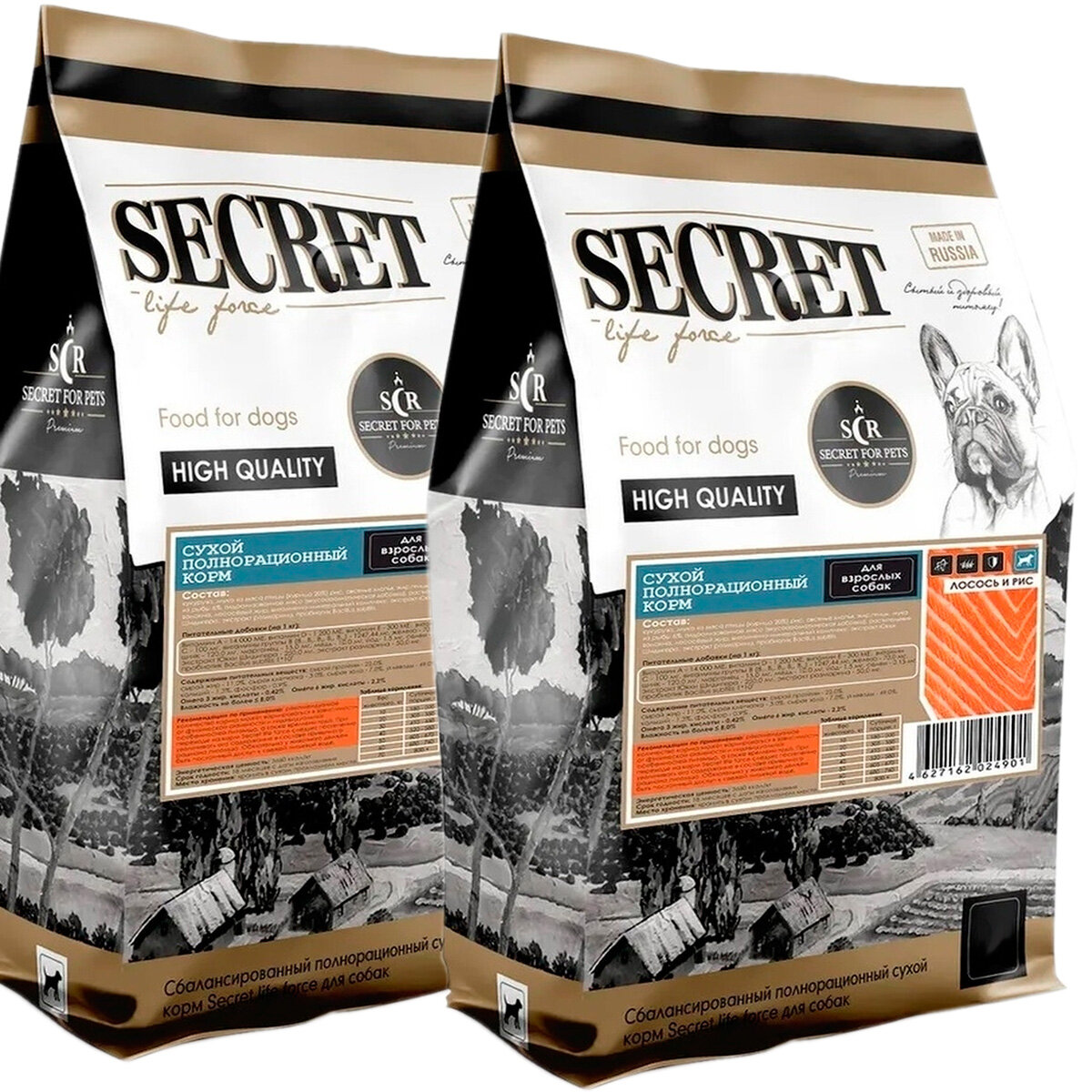 SECRET LIFE FORCE для взрослых собак всех пород с лососем и рисом (15 + 15 кг)