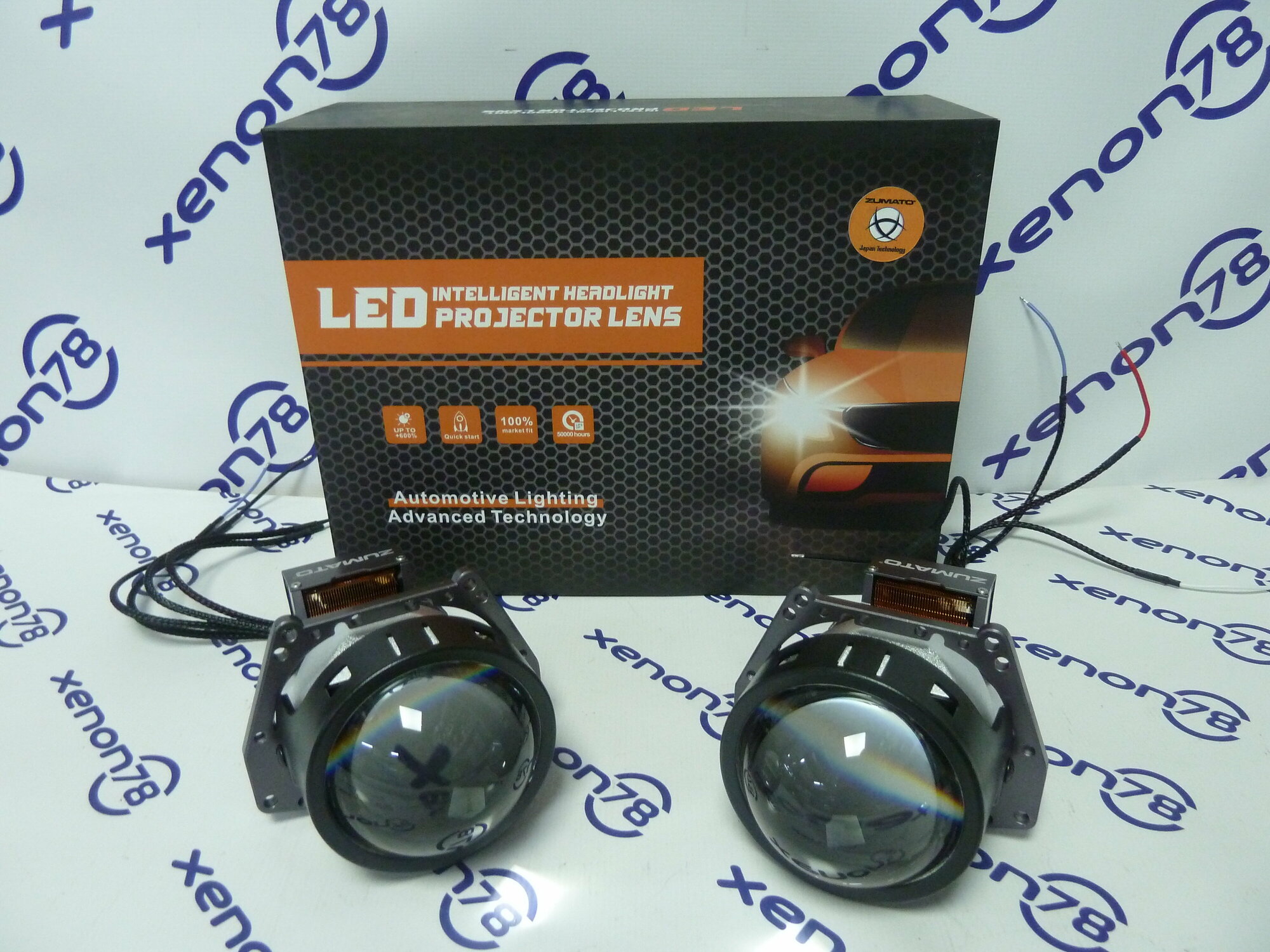 Светодиодная линза Bi-LED (модуль) 3,0" - Zumato (Carson CS9) (3 чипа: 9+1+1 Osrаm LЕD) 5500K 70/80w 7000Lm (под рамку Hella 3R) 12V - 2 шт.