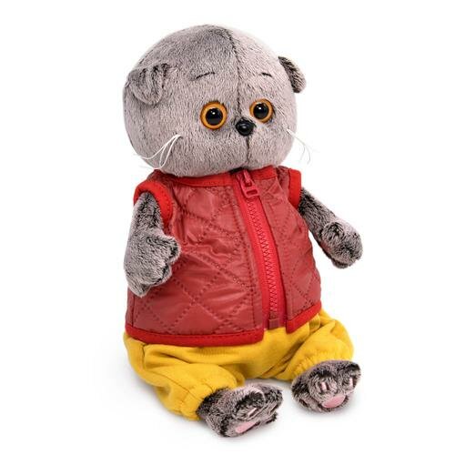 Мягкая Игрушка BudiBasa Кот Басик BABY в стеганом жилете (20см) (в подарочной коробке) BB-092, (ООО