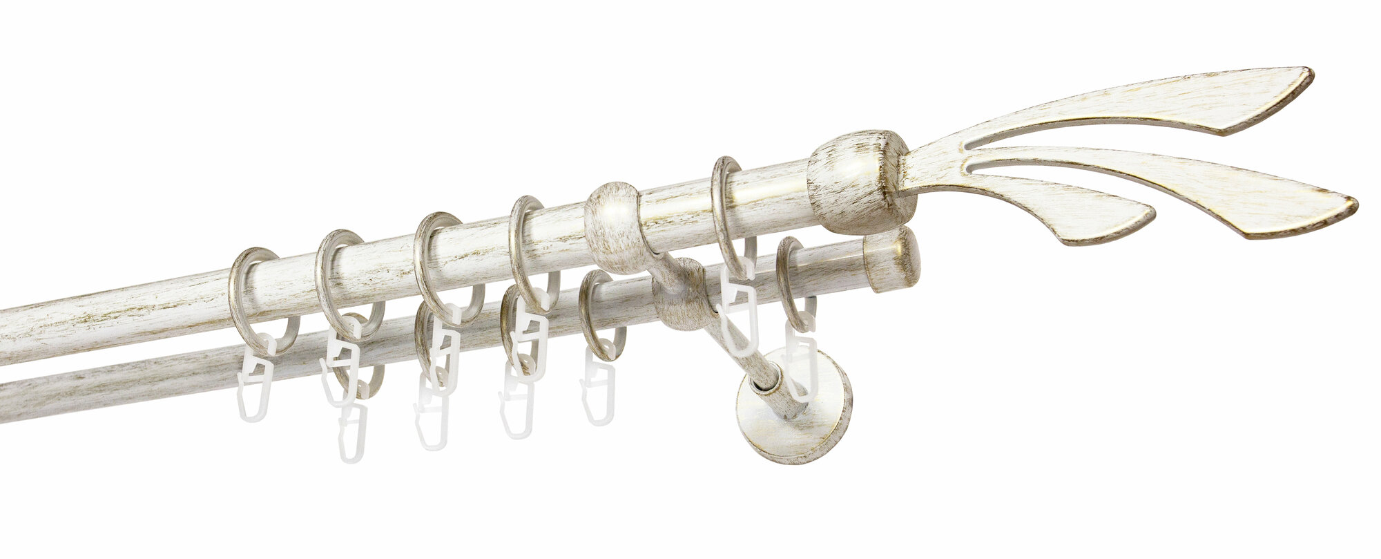 Карниз для штор и тюля двухрядный Уют 320см, D 20 и 16 мм, ОСТ, белый и золото, Комета