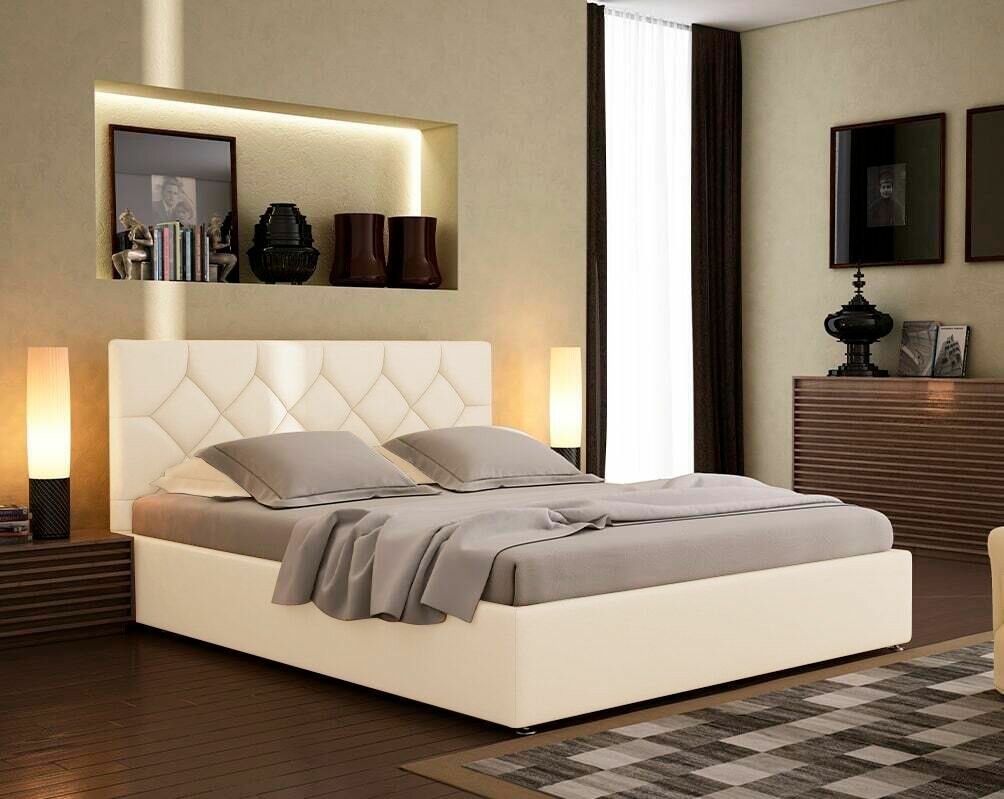 Двуспальная кровать 120x200, Ashly, с мягким изголовьем, с ящиком, велюр, слоновая кость